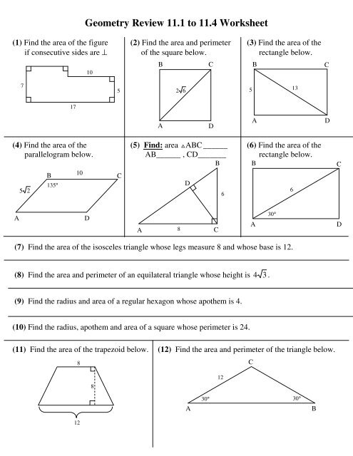 Geometry Review 11.1 to 11.4 Worksheet - Arapahoe High School ...