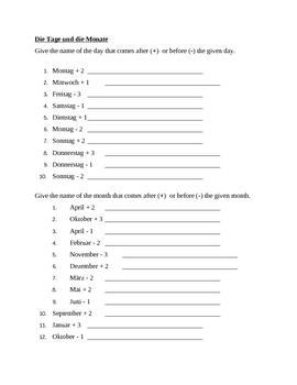 German Months Of The Year Worksheet