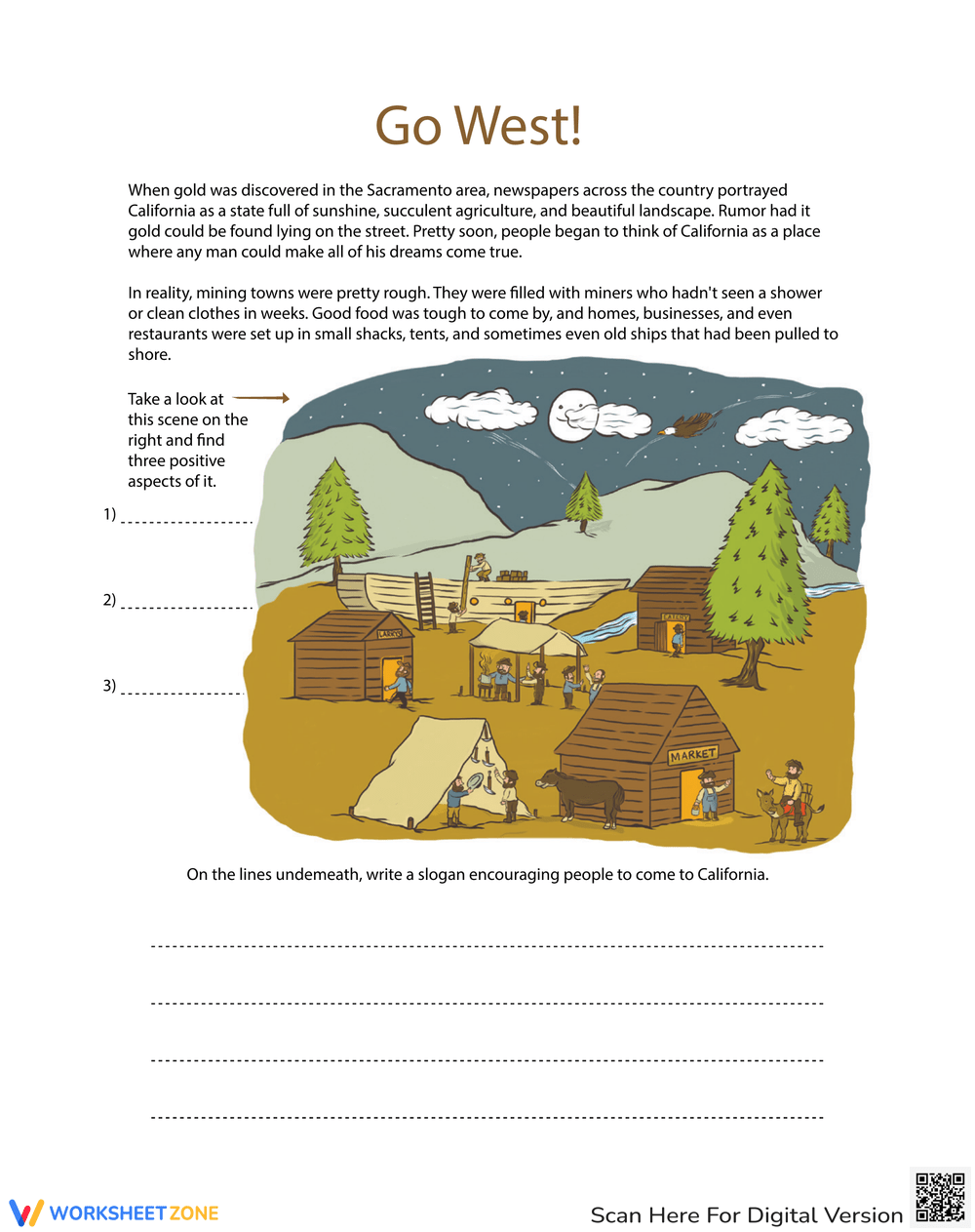 The Gold Rush - Reading Comprehension Worksheet | edHelper - Worksheets ...