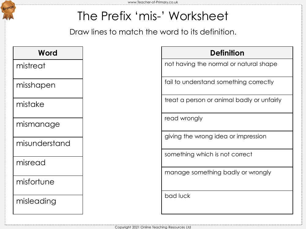 The Prefix mis- - Worksheet | English 2nd Grade - Worksheets Library