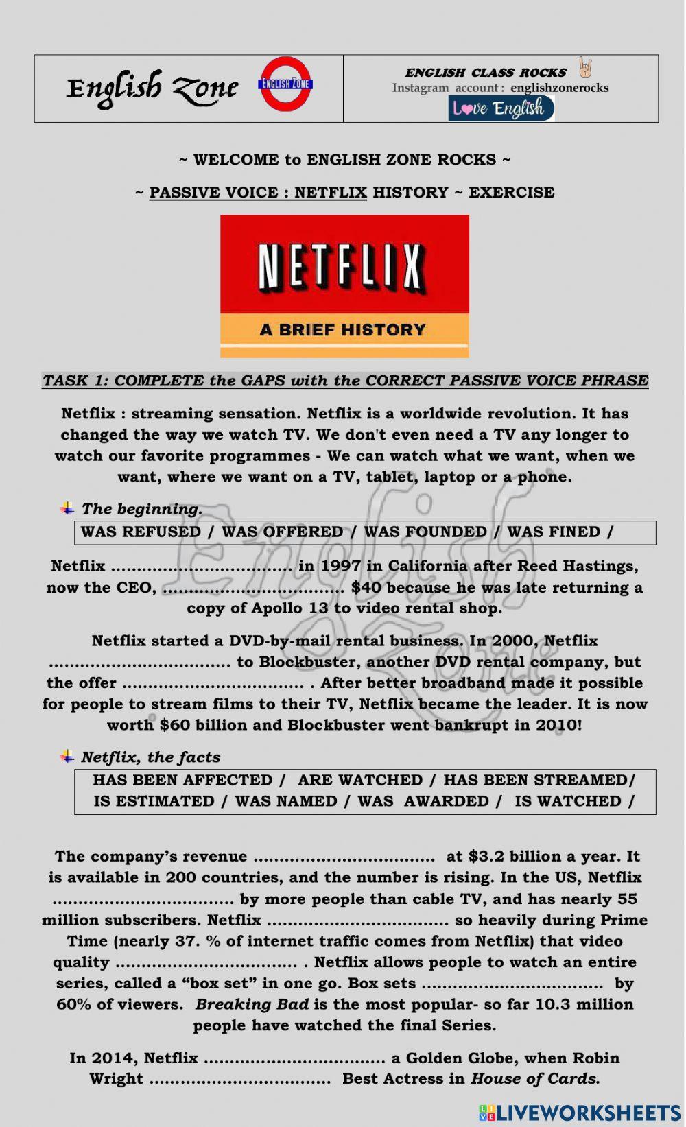 History Of Netflix Passive Voice Grammar Rocks Worksheet History Of Netflix Passive Voice Grammar Rocks Worksheet