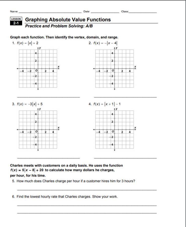 Solved Name Dale Class Lesson Graphing Absolute Value