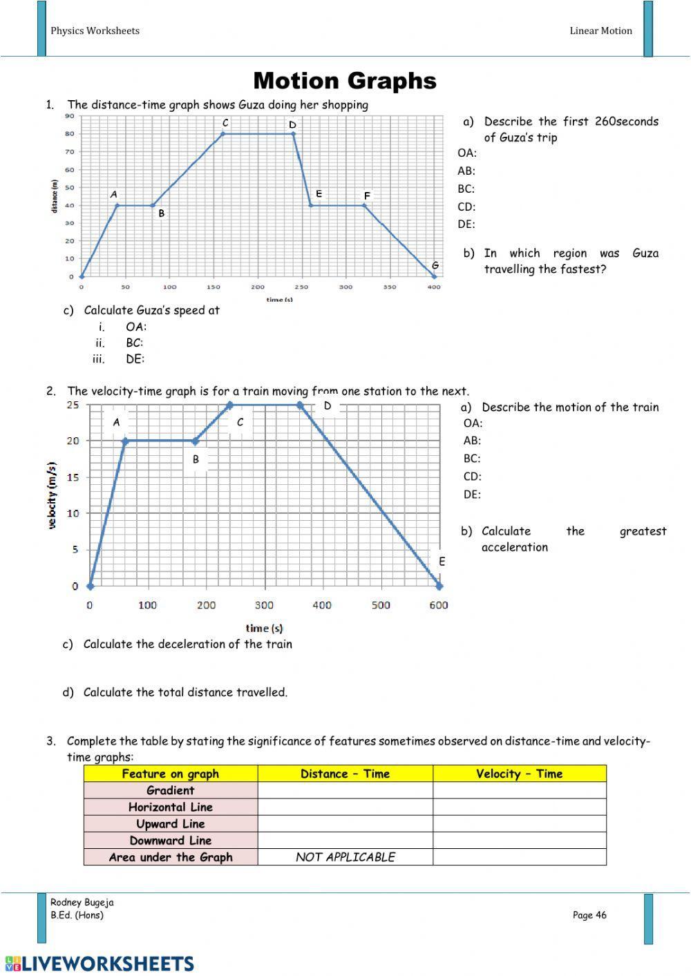 Motion Graphs Worksheet-4 | Download Free PDF | Velocity ...