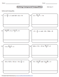 Compound Inequalities Worksheet for 9th - 10th Grade | Lesson Planet ...