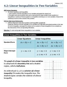 Linear Inequalities in Two Variables Worksheet for 9th - 12th ...