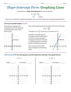 Slope-Intercept Form: Graphing Lines | Worksheet | Education.com ...