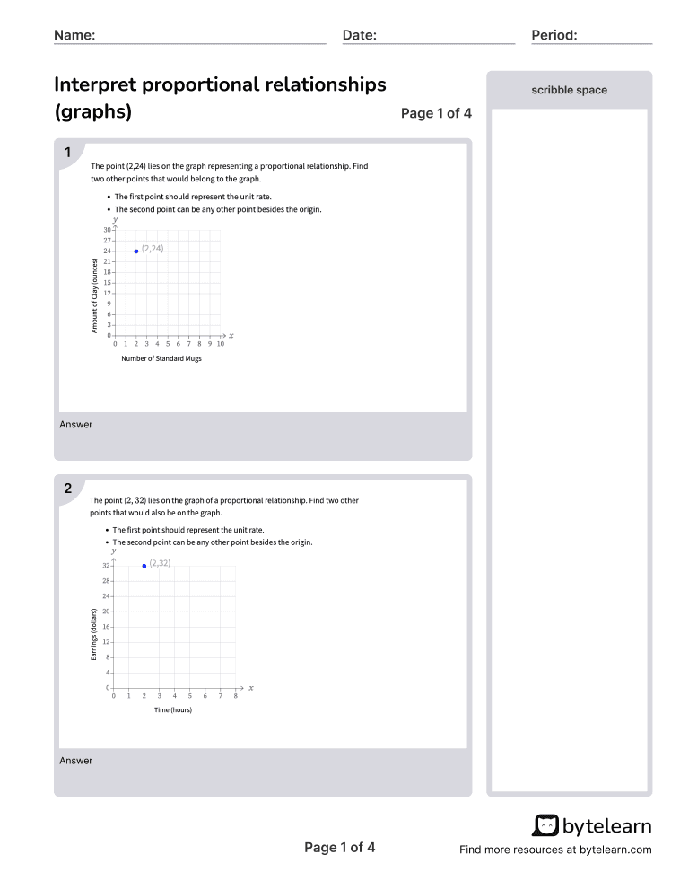 Interpret Proportional Relationships (Graphs) Worksheets [PDF] (7 ...