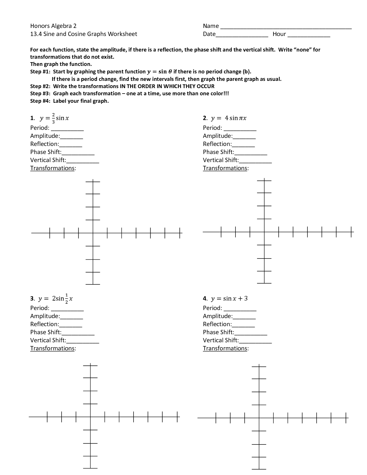 Free Graphing Sine And Cosine Functions Worksheets Worksheets Library