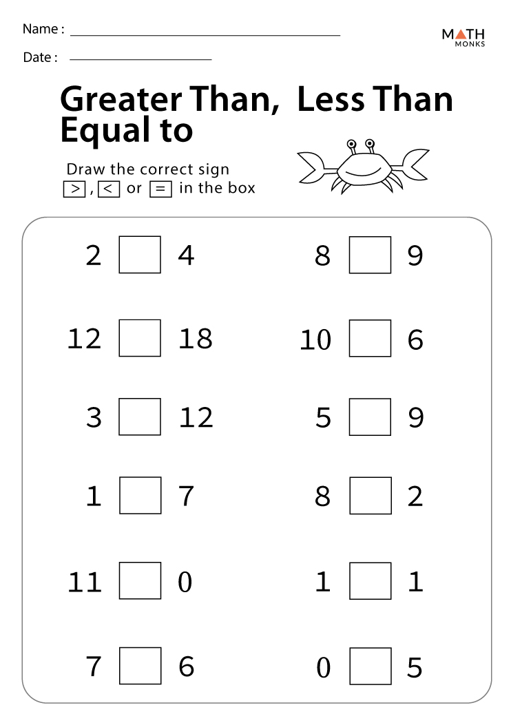 Greater Than Less Than Or Equal To 1st Grade Math Worksheet Greater Than Less Than Or Equal To 1st Grade Math Worksheet