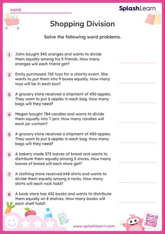 Divide 3 Digit Numbers By 1 Digit Numbers Shopping Word Problems