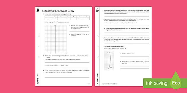 Exponential Growth and Decay Worksheet (teacher made) - Worksheets Library