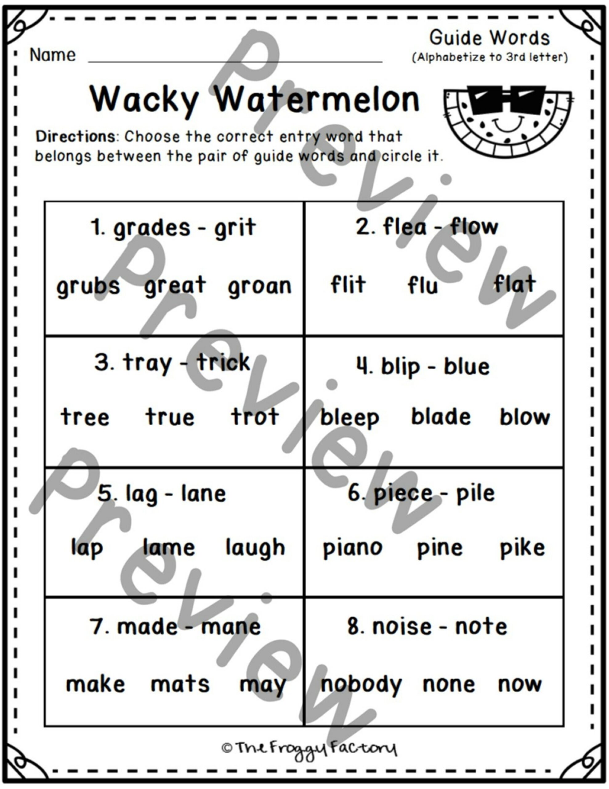 Guide Words Worksheets