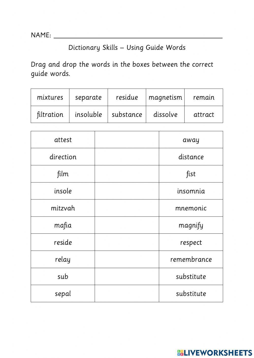 Guide Words worksheet | Live Worksheets - Worksheets Library