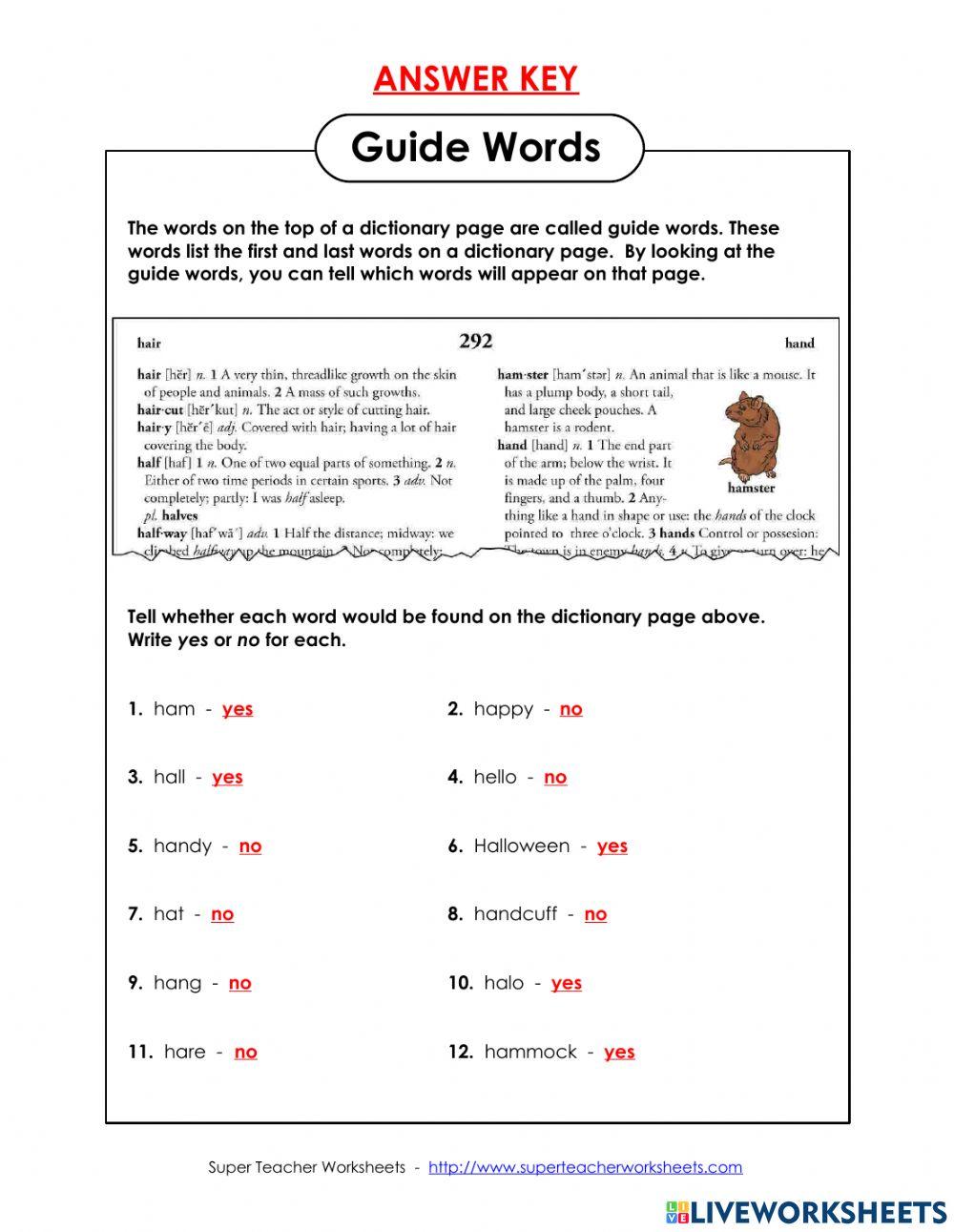 guide words online exercise for | Live Worksheets - Worksheets Library