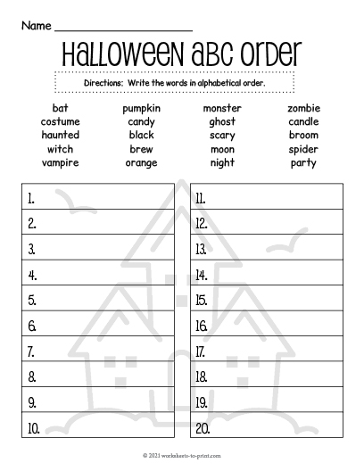 Halloween Alphabetizing Worksheet - Worksheets Library