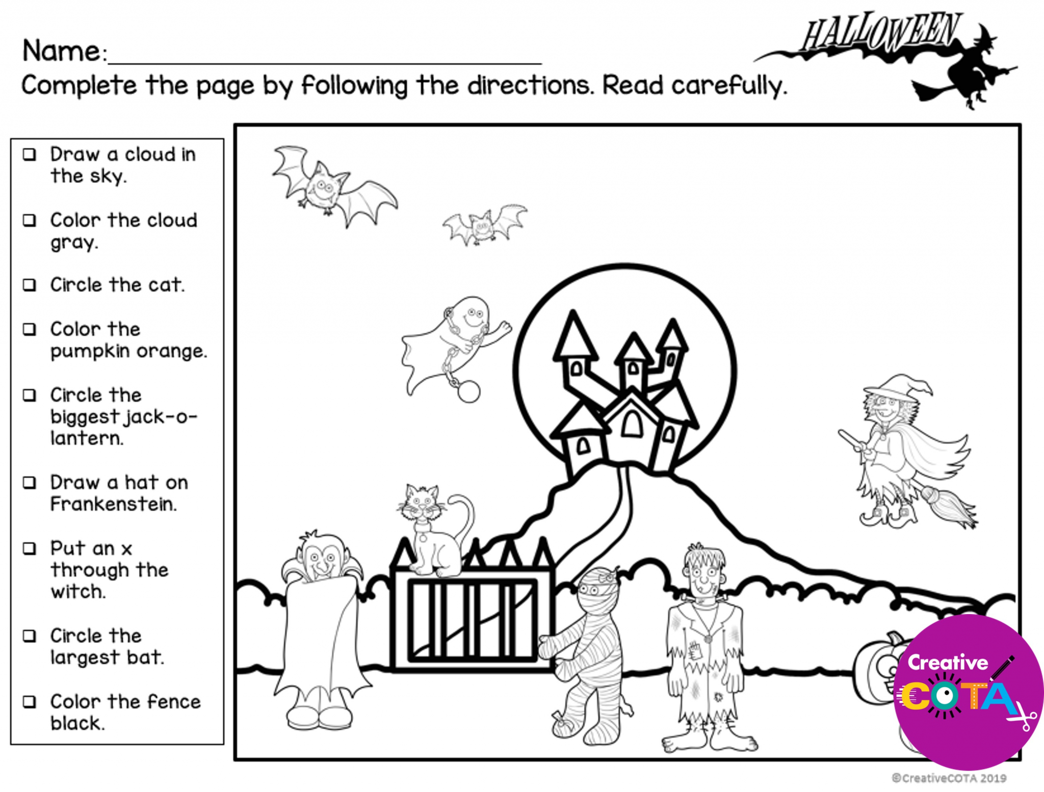 Fall and Halloween Following Directions Packet - Worksheets Library
