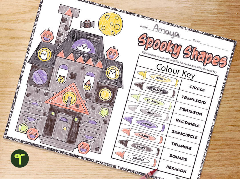 Halloween Shapes - Colour By 2D Shapes Worksheet | Teach Starter ...