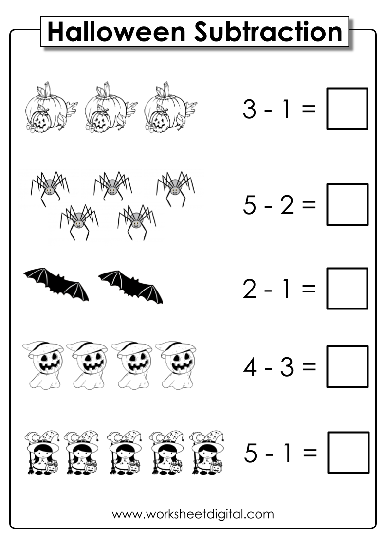 Halloween Subtraction - Worksheet Digital - Worksheets Library