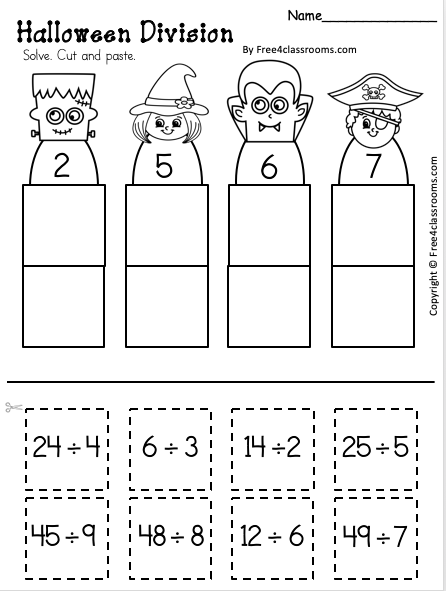Free Halloween Division Worksheet - Free Worksheets - Free4Classrooms ...