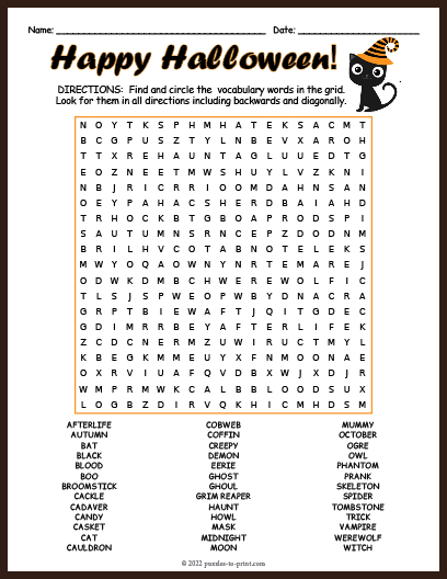 Halloween Word Search - Worksheets Library