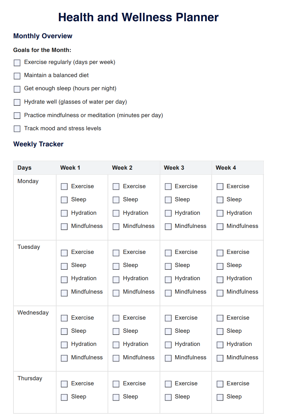 Free health and wellness goal worksheet, Download Free health and ...
