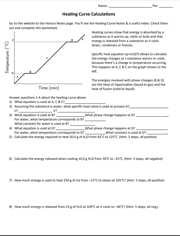 Solved Per: Name: Heating Curve Calculations Go to the | Chegg.com - Worksheets Library