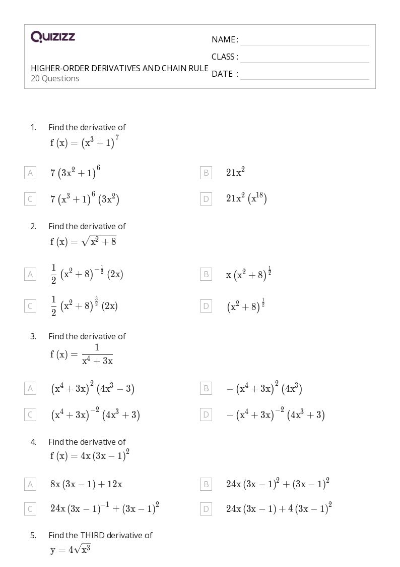 Free Higher Order Derivatives Worksheet Download Free Higher Order