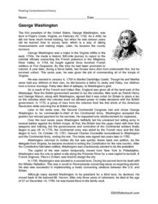 Reading Comprehension/history: George Washington Worksheet for 5th ...
