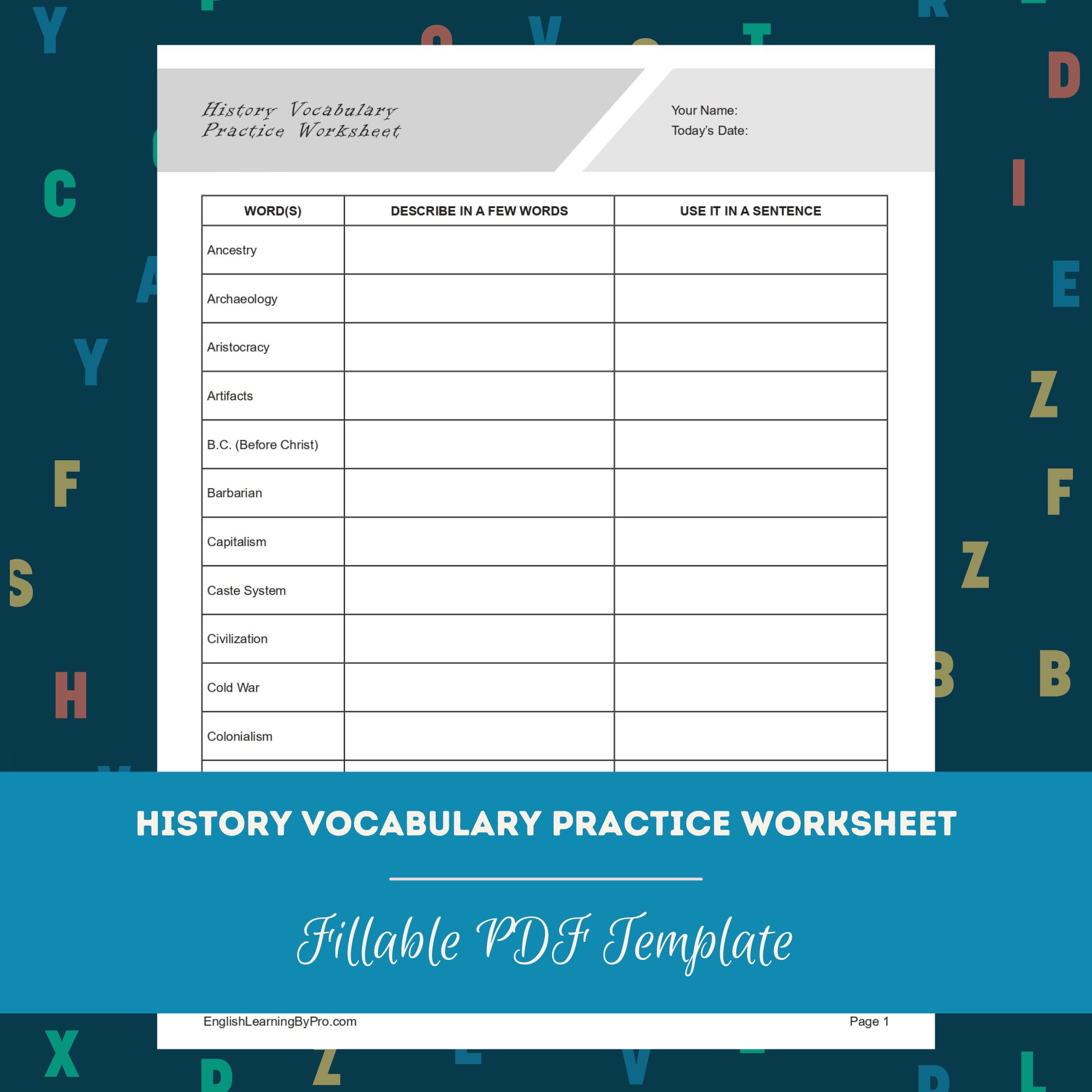 Free history vocabulary worksheet, Download Free history vocabulary ...