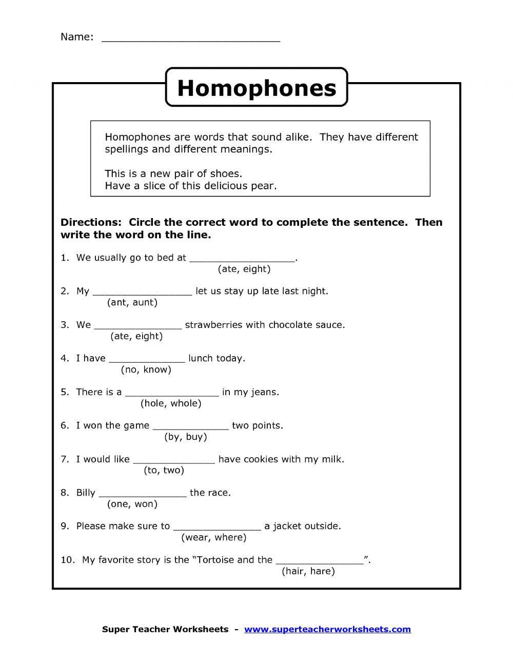 Homophones Worksheets Grade 4 | Grade1to6.com - Worksheets Library