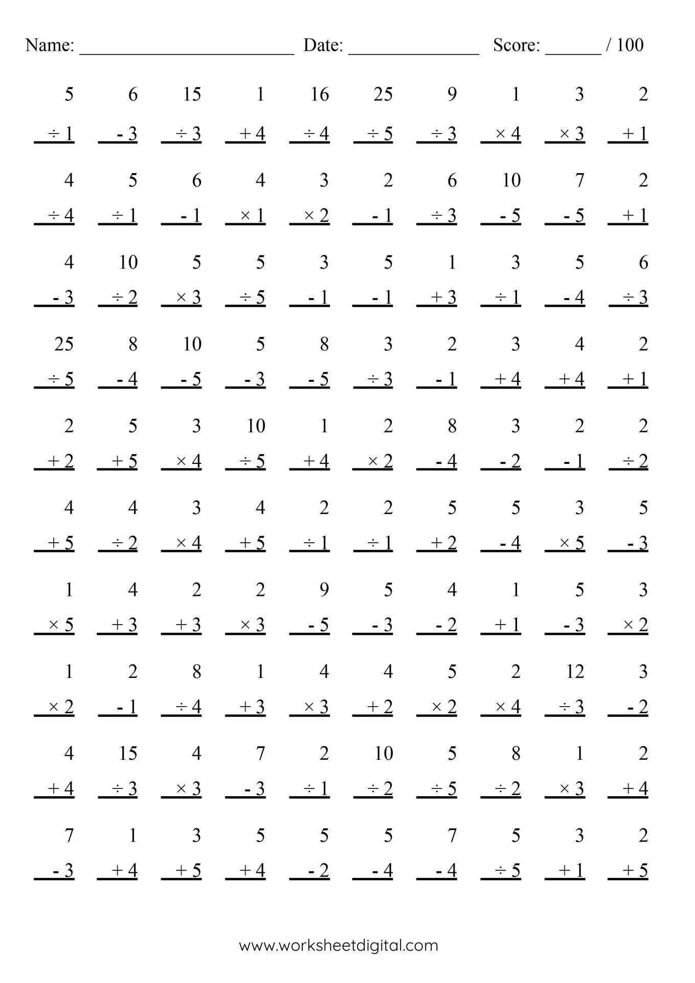 Math Drills - Worksheet Digital - Worksheets Library