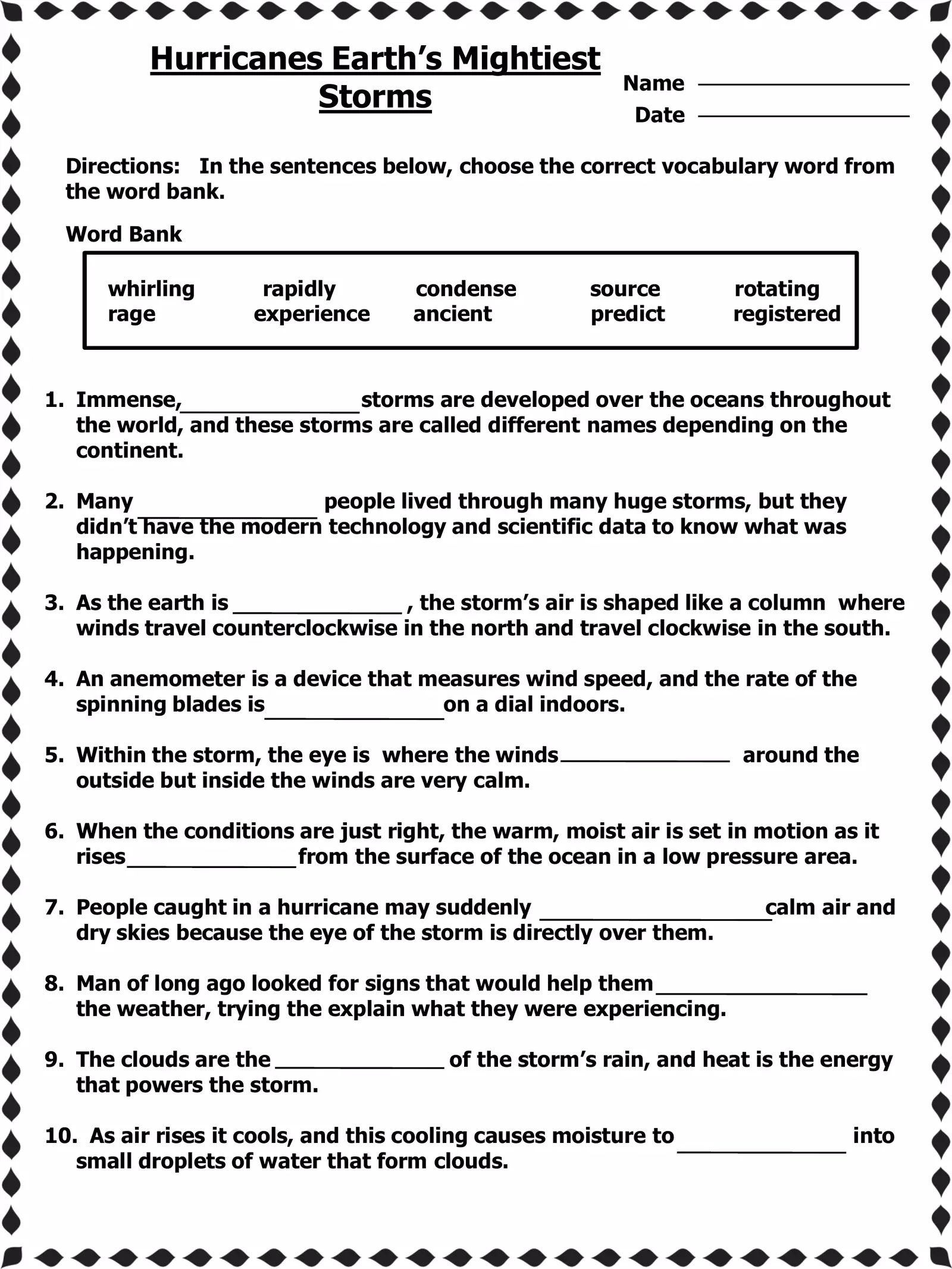 Hurricanes Earths Mightiest Storms CLOZE Interactive Worksheet ...
