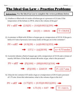 Ideal Gas Law Worksheet Answers