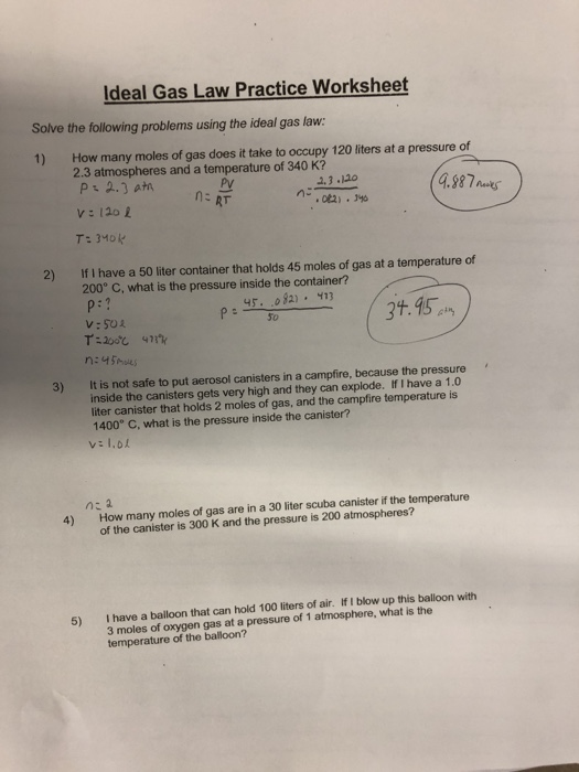 Solved Ideal Gas Law Practice Worksheet Solve the following ...
