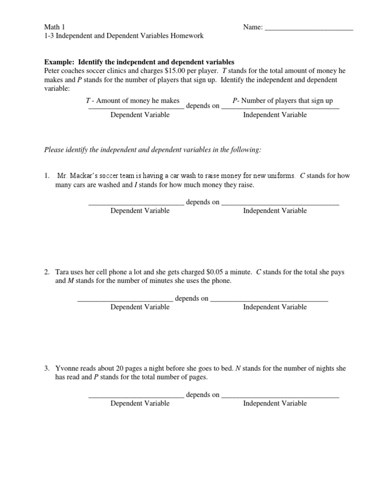 Lesson 1-3 Independent Dependent Variablemath | PDF | Teaching ...