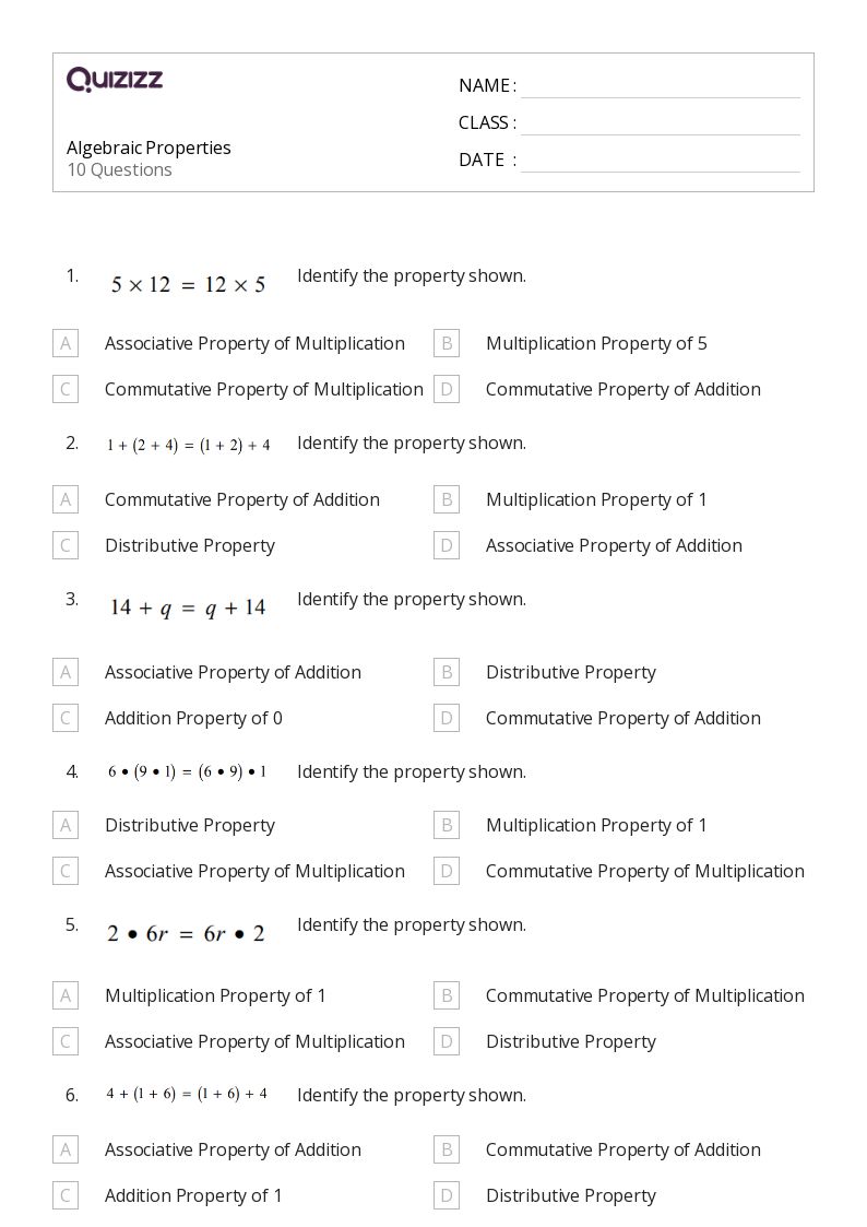 Free Identifying Algebraic Properties Worksheet Download Free Free Identifying Algebraic Properties Worksheet Download Free