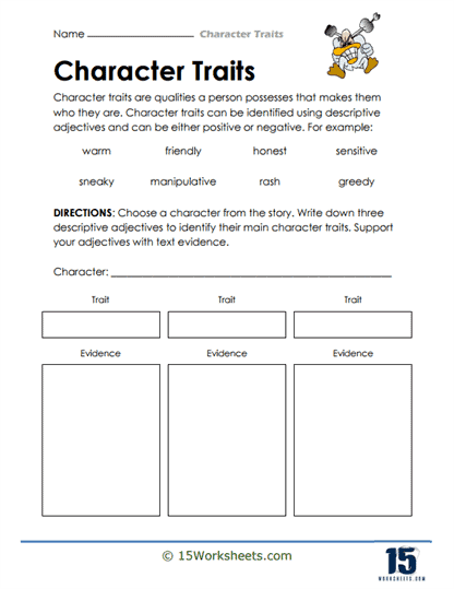 Inferring Character Traits Worksheet For Grade 1