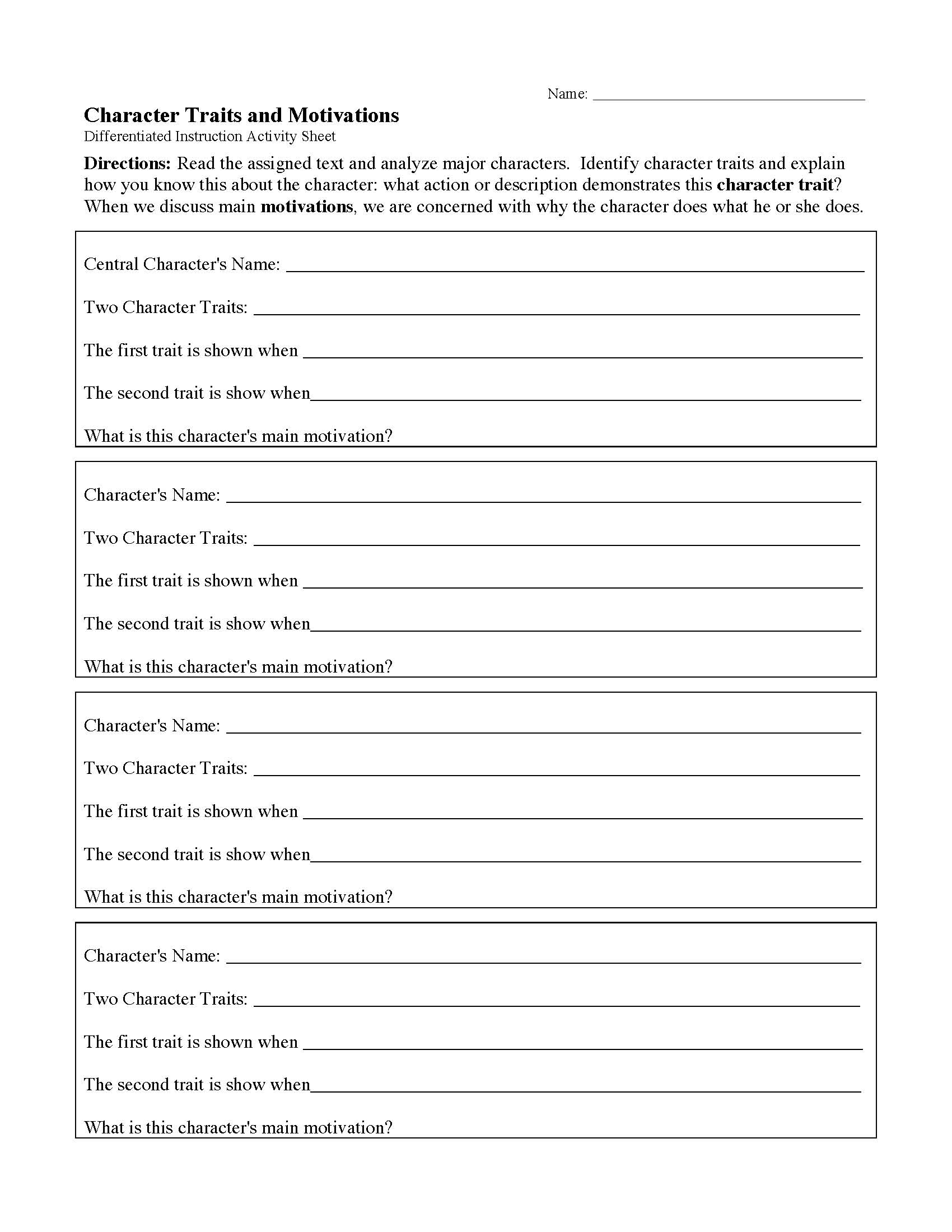 Character Traits Worksheets - Worksheets Library