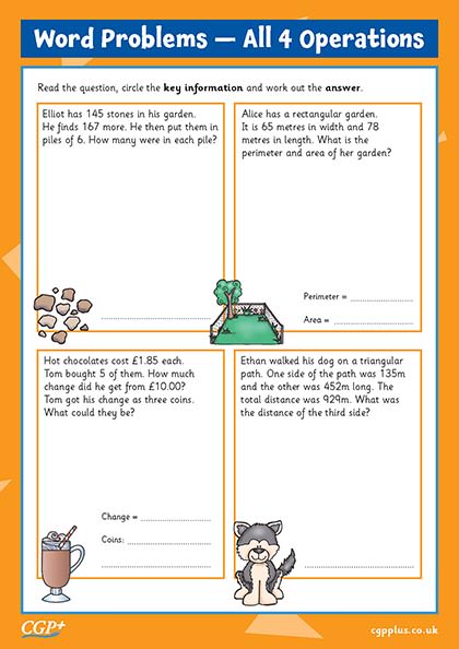 Word Problems — All 4 Operations Year 4 Cgp Plus Worksheets Library