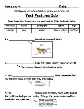 Freebie!} Text Features Quiz | Text features, Nonfiction text ...