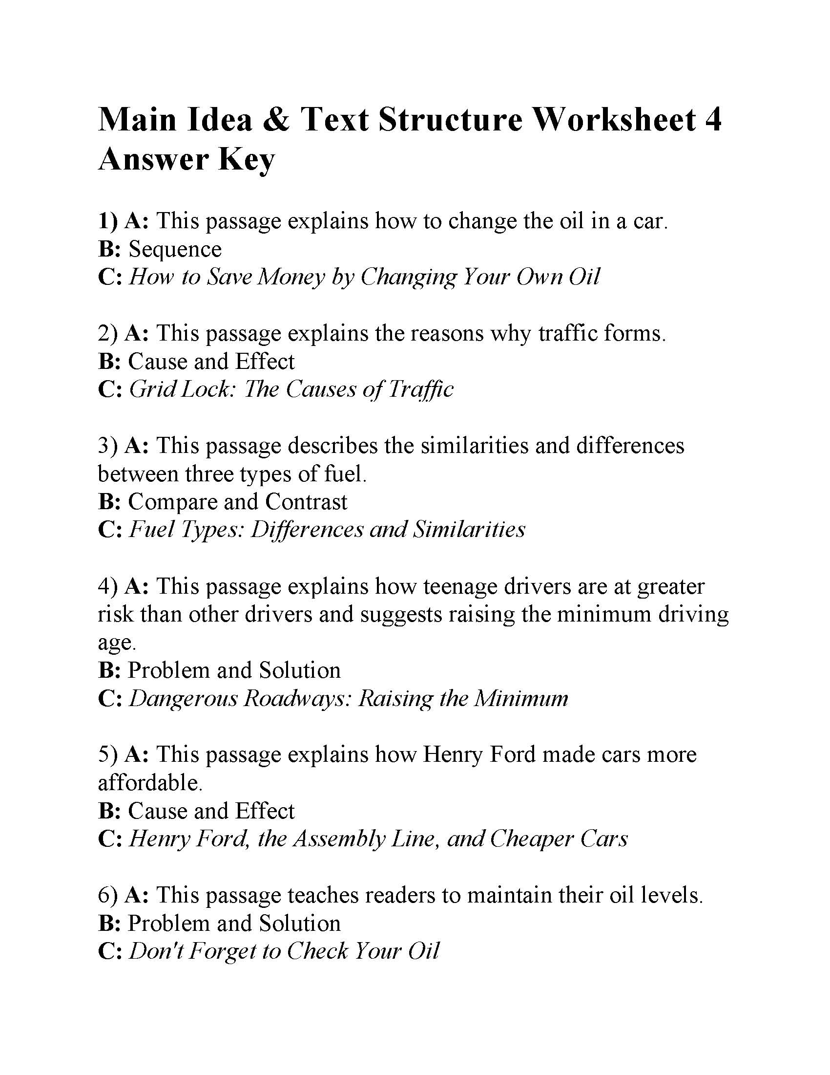 Text Structure Worksheet 1 | Answers - Worksheets Library