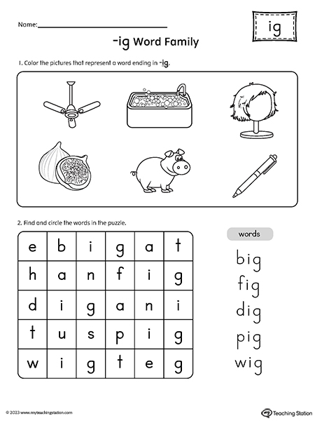IG Word Family CVC Picture Puzzle Worksheet | MyTeachingStation.com - Worksheets Library