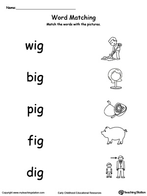 FREE* IG Word Family Picture Match | MyTeachingStation.com - Worksheets Library