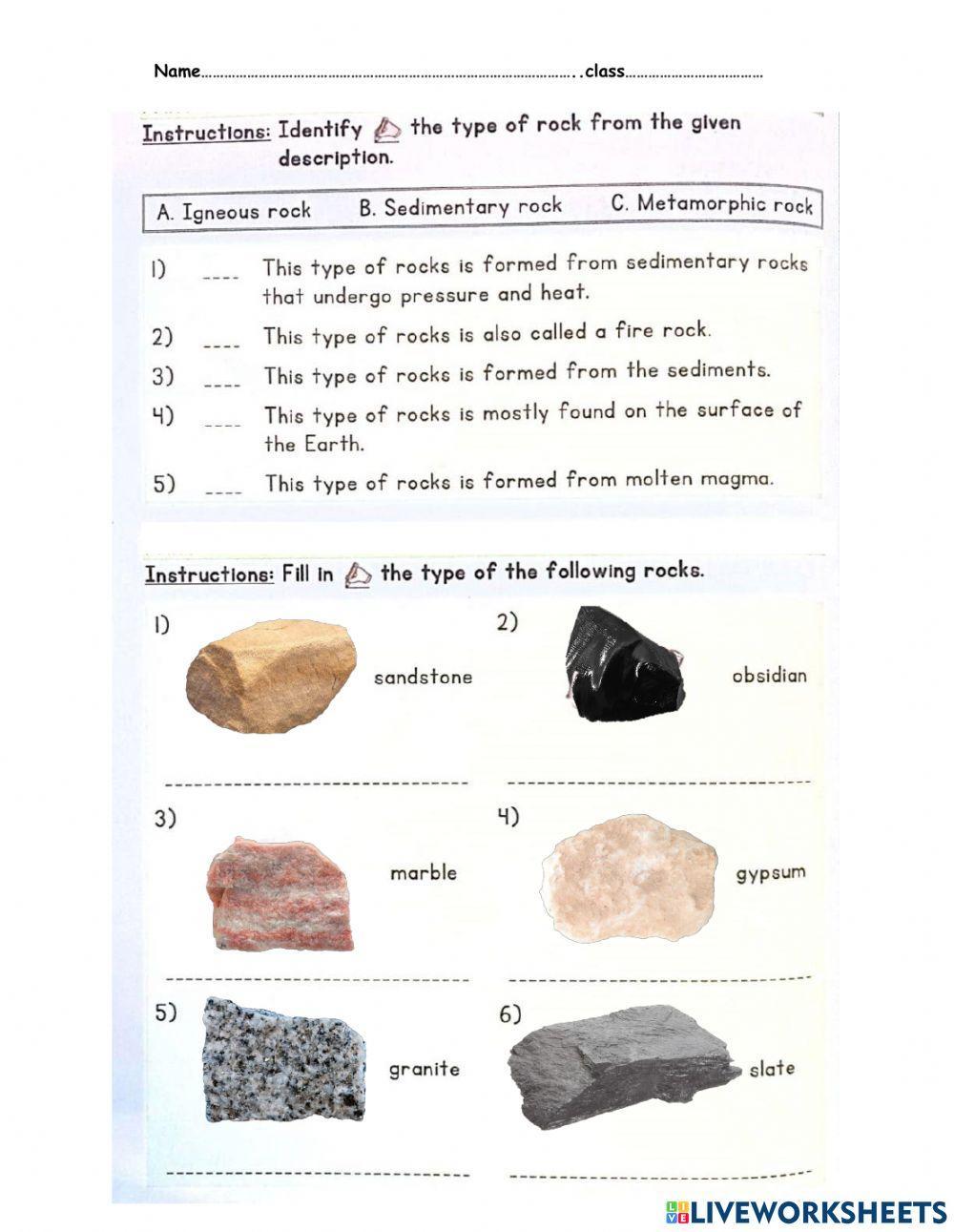 Types of rocks | Gynzy - Worksheets Library