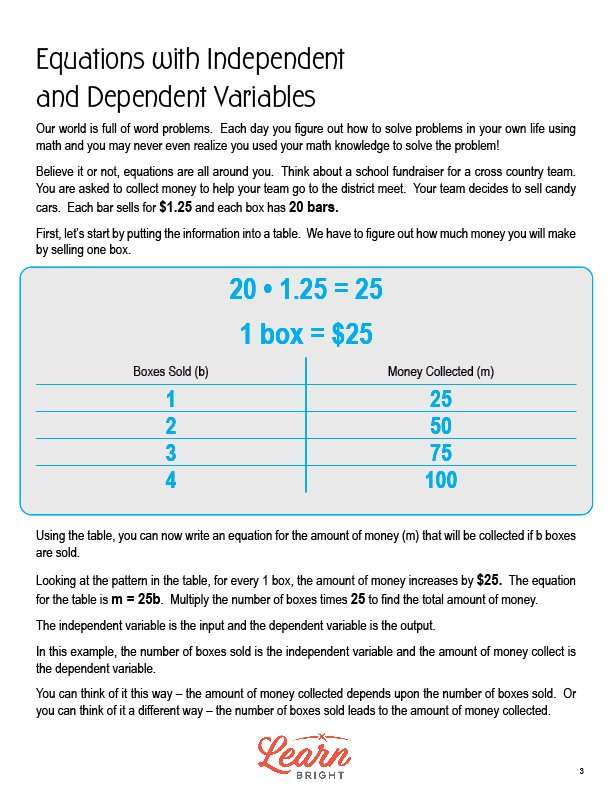 Equations with Independent and Dependent Variables - Worksheets Library