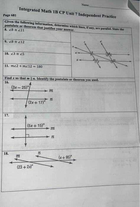 Solved Integrated Math 1B CP Unit 7 Independent Practice | Chegg.com - Worksheets Library