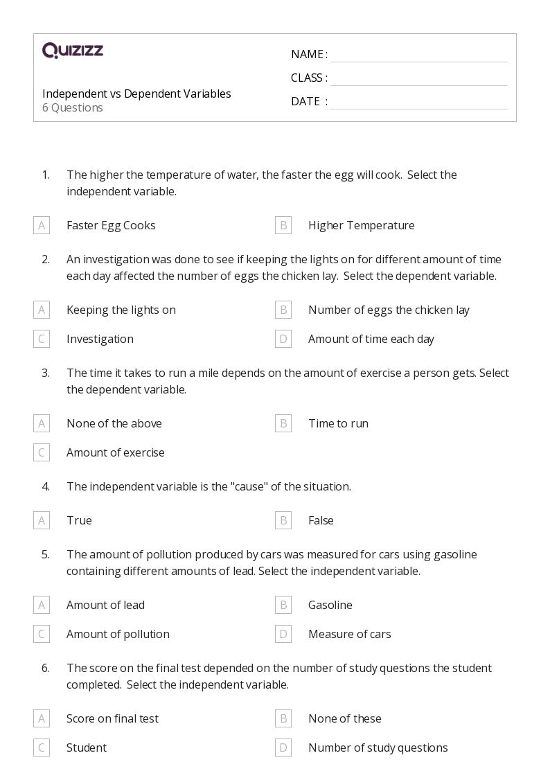 50+ dependent variables worksheets on Quizizz | Free & Printable ...