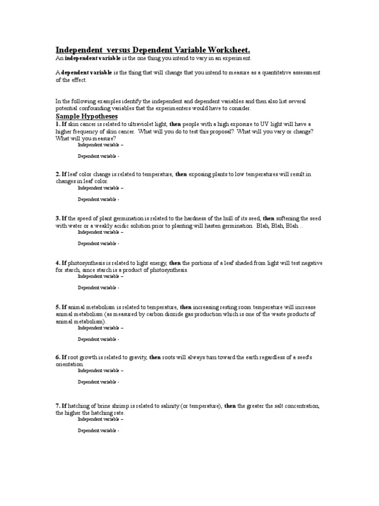 Free independent variable worksheet, Download Free independent variable ...
