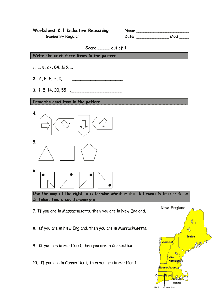 Inductive Reasoning Worksheet With Answers Pdf Fill Out And Sign Worksheets Library