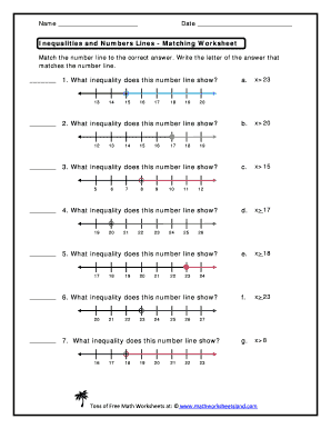 Inequalities And Numbers Lines Matching Worksheet Integers - Fill ...